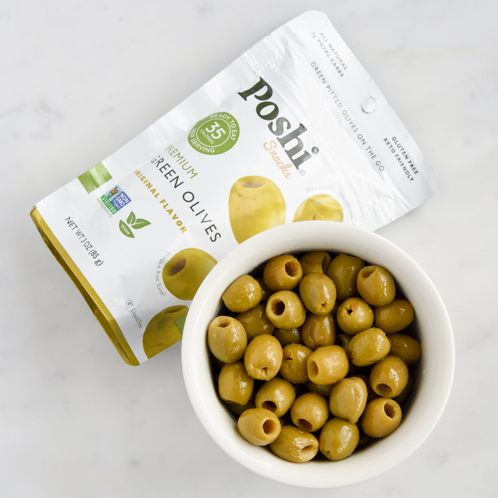 Pitted Green Olives Original Flavor - 10 Snack Packs (3 OZ/Pouch) – 🌱 Poshi