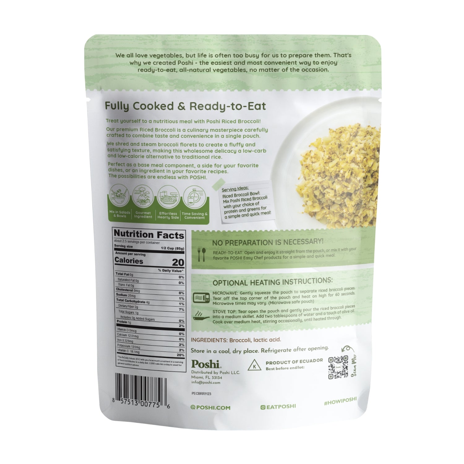 Poshi Riced Broccoli | Easy Chef - 10 Pack (7 OZ/Pouch) – 🌱 Poshi