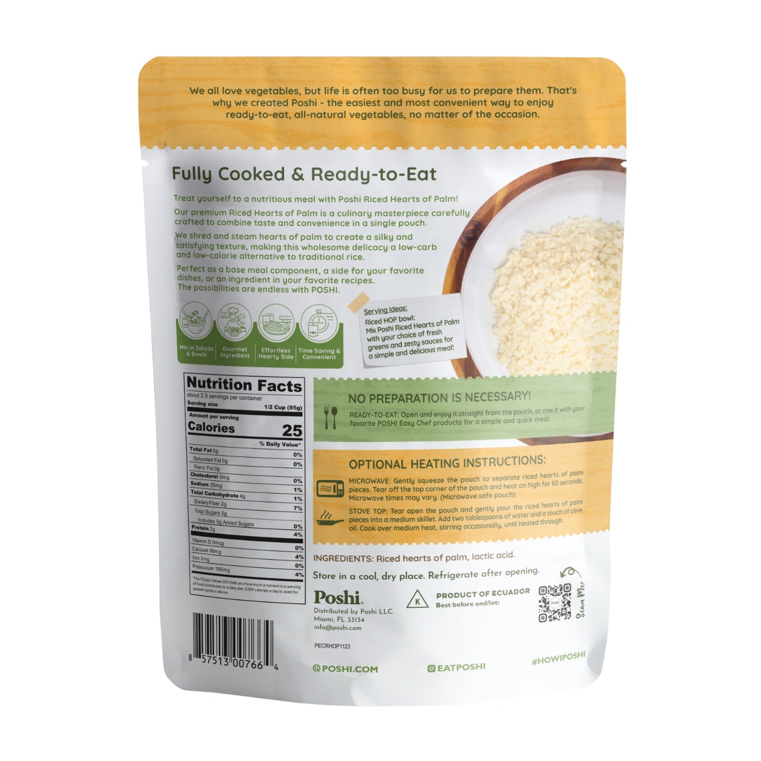 Poshi Riced Heart of Palm | Easy Chef - 10 Pack (7 OZ/Pouch) – 🌱 Poshi